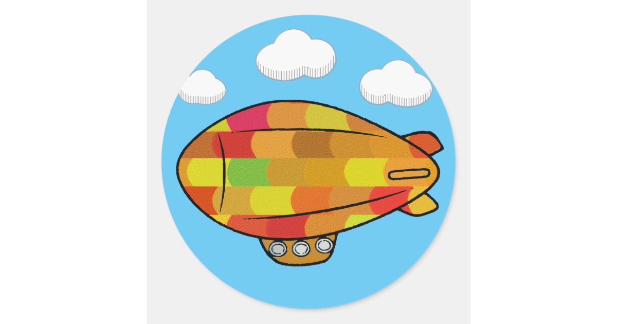 Cute Blimp Balloon In Blue Sky Classic Round Sticker | Zazzle