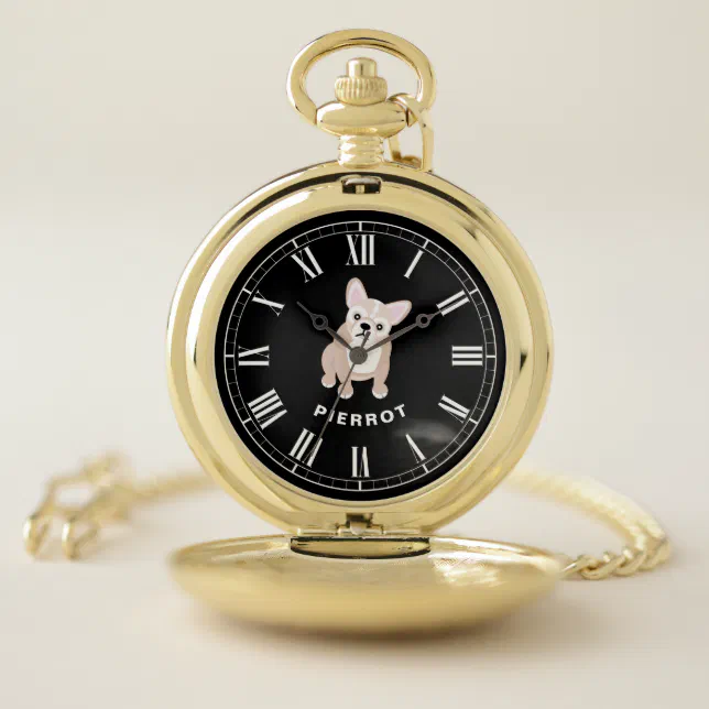 Cute Blond French Bulldog with Dog's Name Pocket Watch | Zazzle