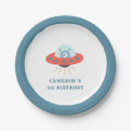 Cute Blue Alien Spaceship Kid's Birthday Party Paper Plates | Zazzle