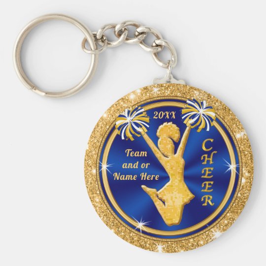 Cute Blue and Gold Cheer Team Gifts, PERSONALIZED Keychain | Zazzle.com