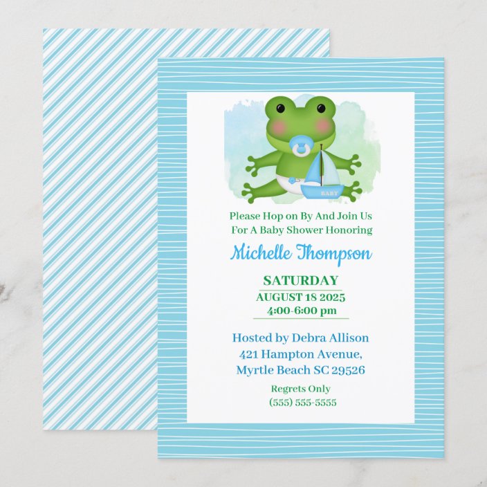 Cute Blue and Green Frog Baby Shower Invitation | Zazzle.com