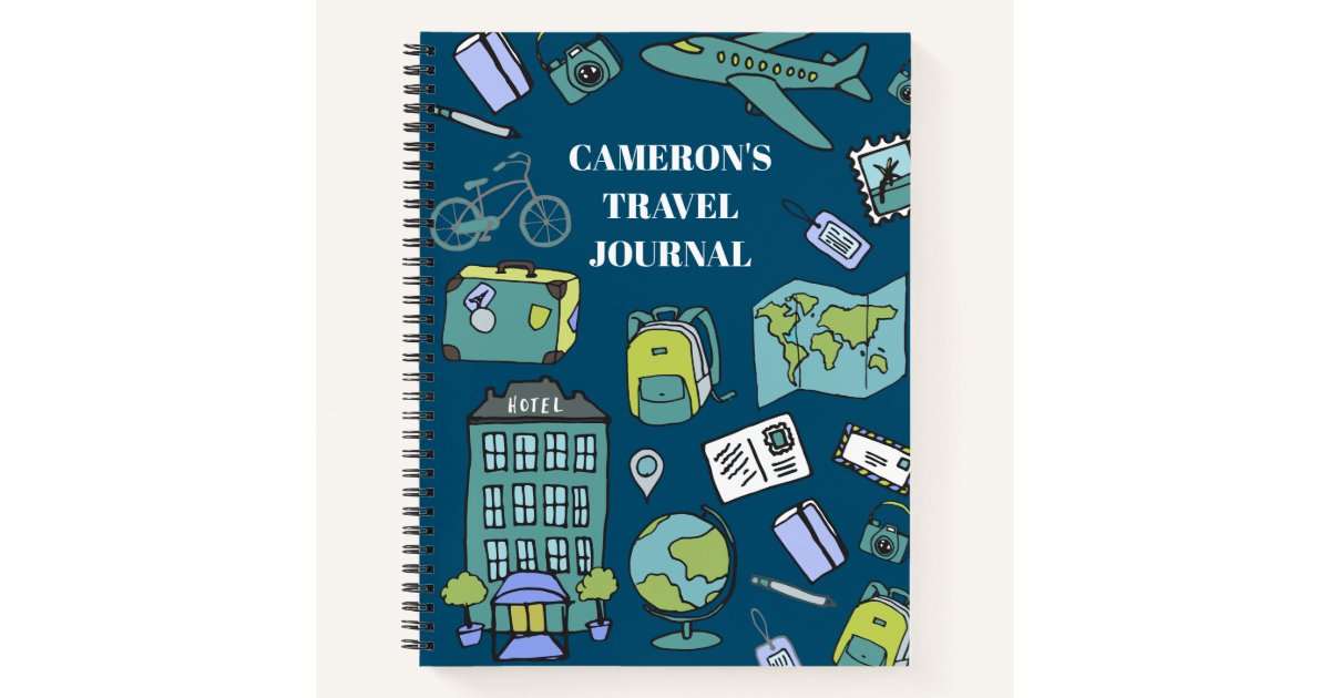 Cute Blue and Green Personalized Travel Journal | Zazzle