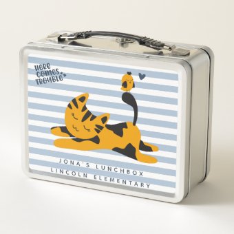 Cute Blue and Orange Cat - Kids' Metal Lunch Box | Zazzle