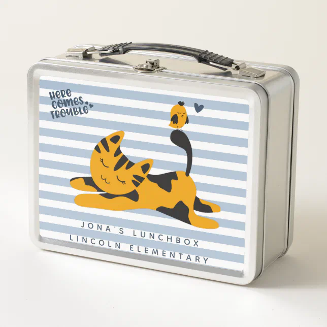 Cute Blue and Orange Cat - Kids' Metal Lunch Box | Zazzle
