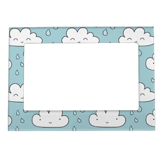 cute blue and white clouds illustration magnetic frame | Zazzle.com