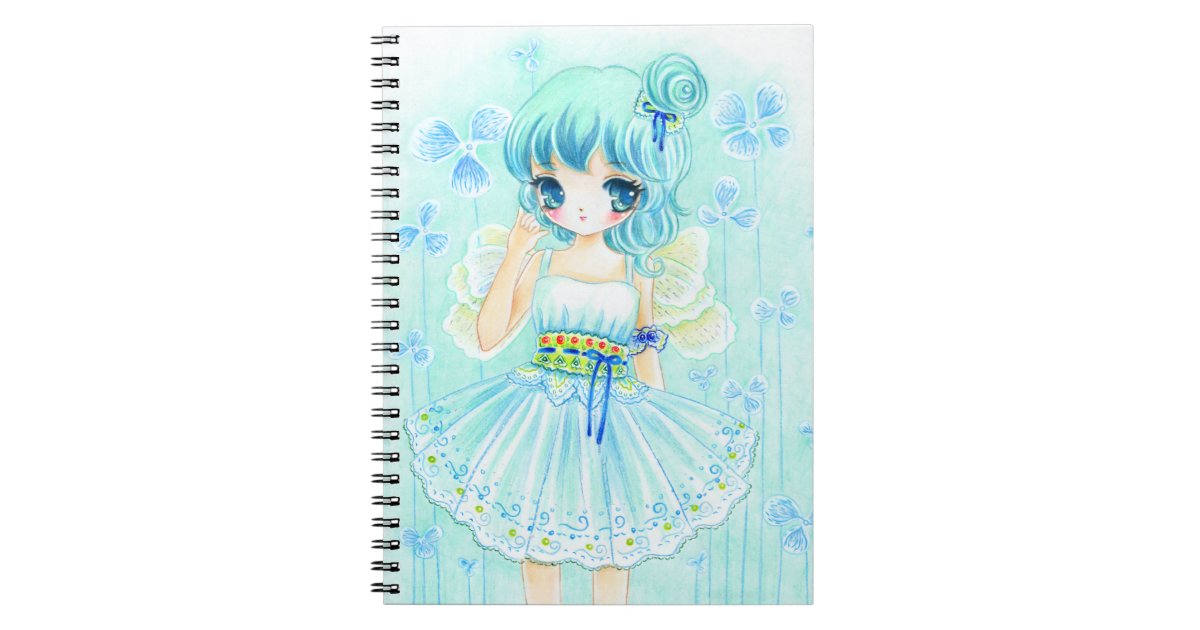 Cute blue anime fairy girl notebook | Zazzle