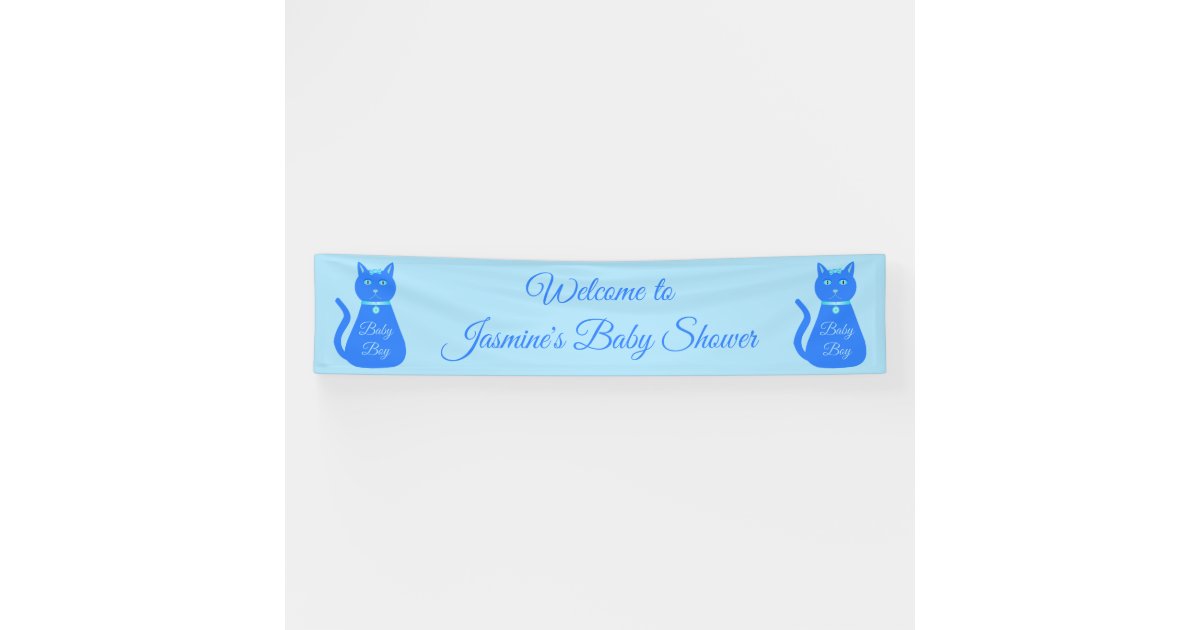 Cute Blue Baby Boy Cat Custom Baby Shower Banner | Zazzle