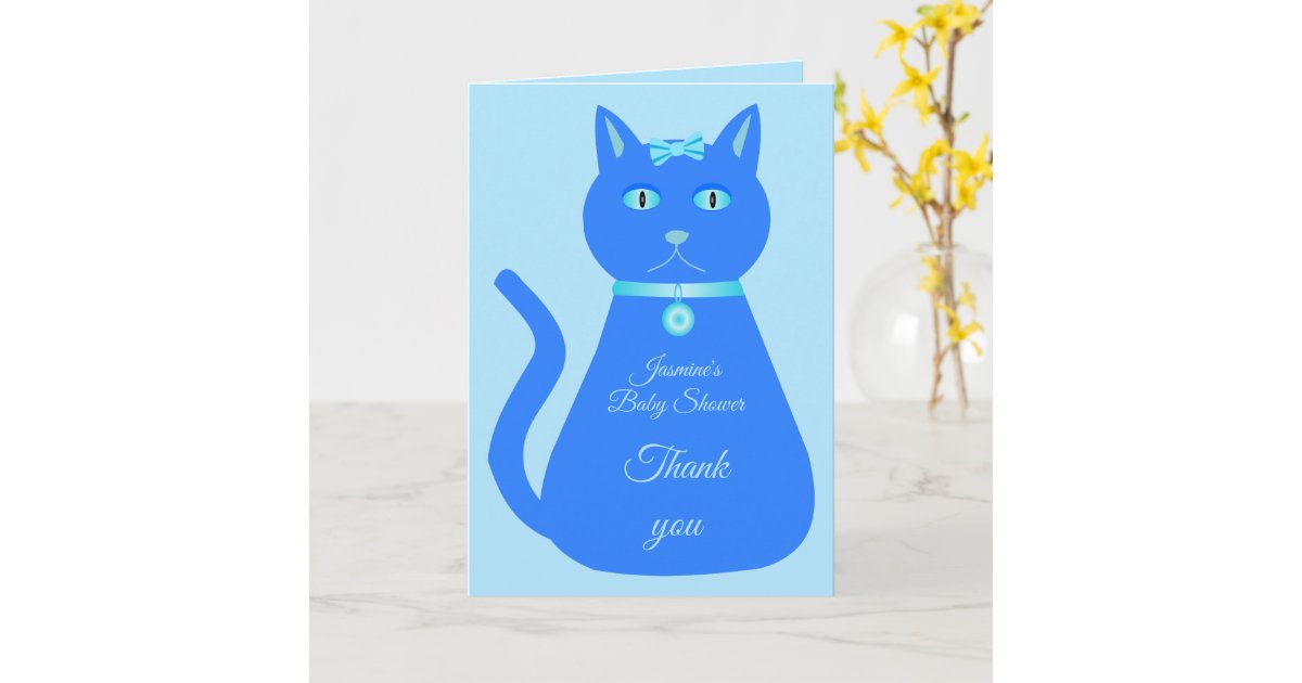 Cute Blue Baby Boy Cat Custom Baby Shower Card | Zazzle