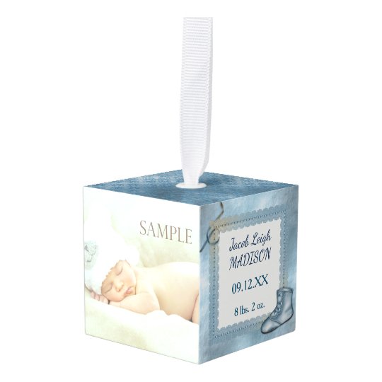 Cute Blue Baby Boy Photo Template Cube Ornament | Zazzle.com