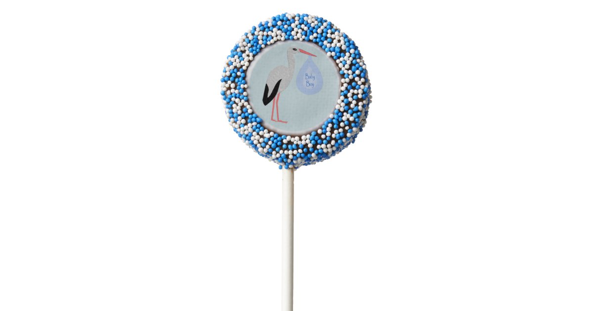 Cute Blue Baby Boy Stork Baby Shower Chocolate Covered Oreo Pop | Zazzle