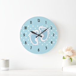 Cute Blue Baby Boy's Feet Illustration Large Clock | Zazzle