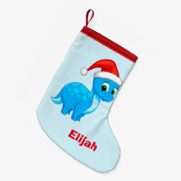 Cute Blue Baby Dinosaur with Santa Hat Small Christmas Stocking | Zazzle