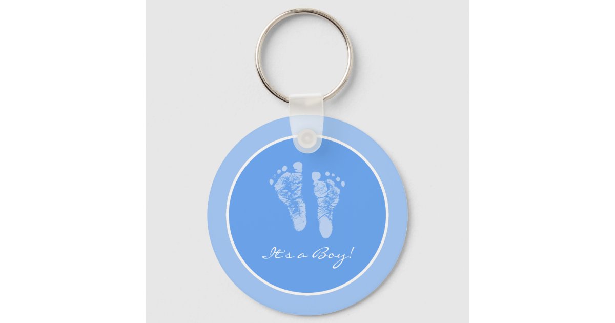Cute Blue Baby Footprints Its a Boy Baby Shower Keychain | Zazzle