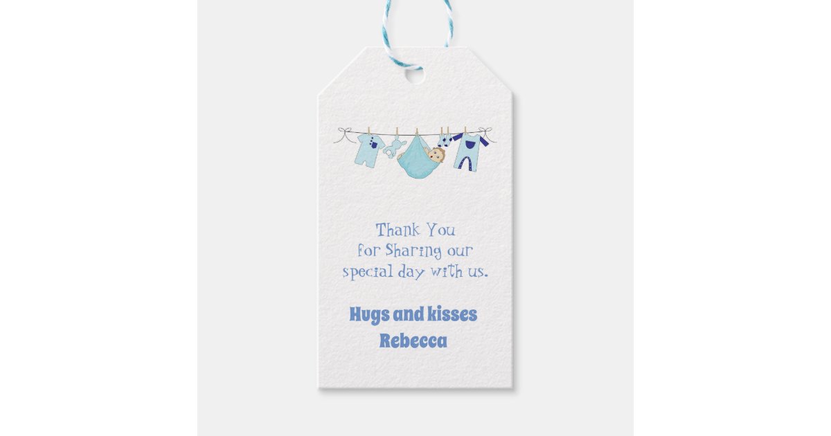 Cute Blue Baby Illustration Thank You Gift Tags | Zazzle