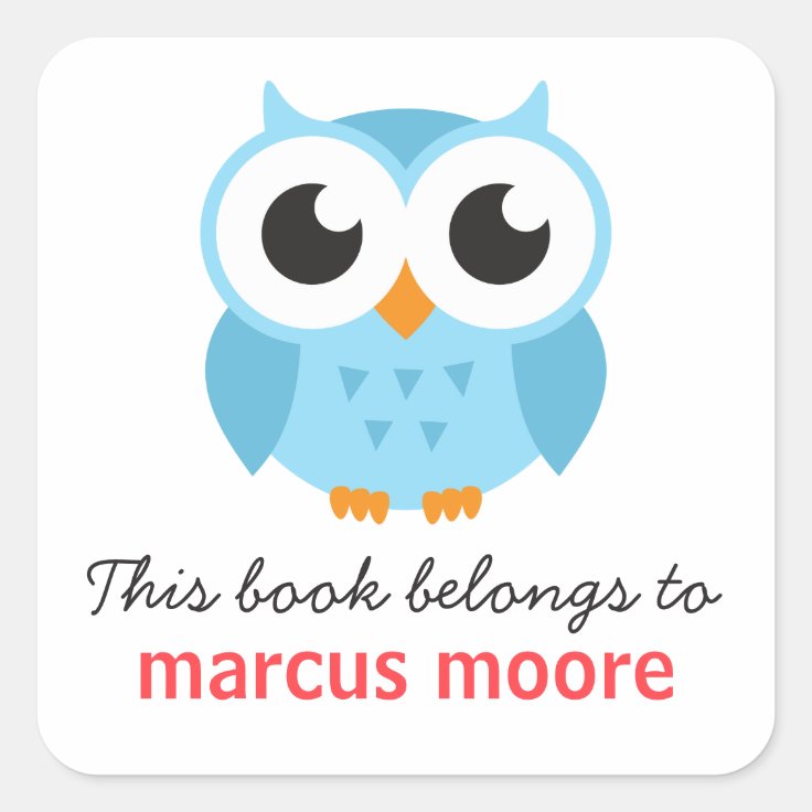 Cute blue baby owl animal cartoon bookplate book | Zazzle