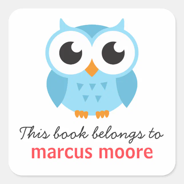 Cute blue baby owl animal cartoon bookplate book | Zazzle