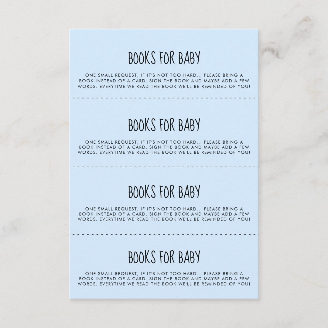 Cute blue Baby shower Books for baby request Enclosure Card | Zazzle