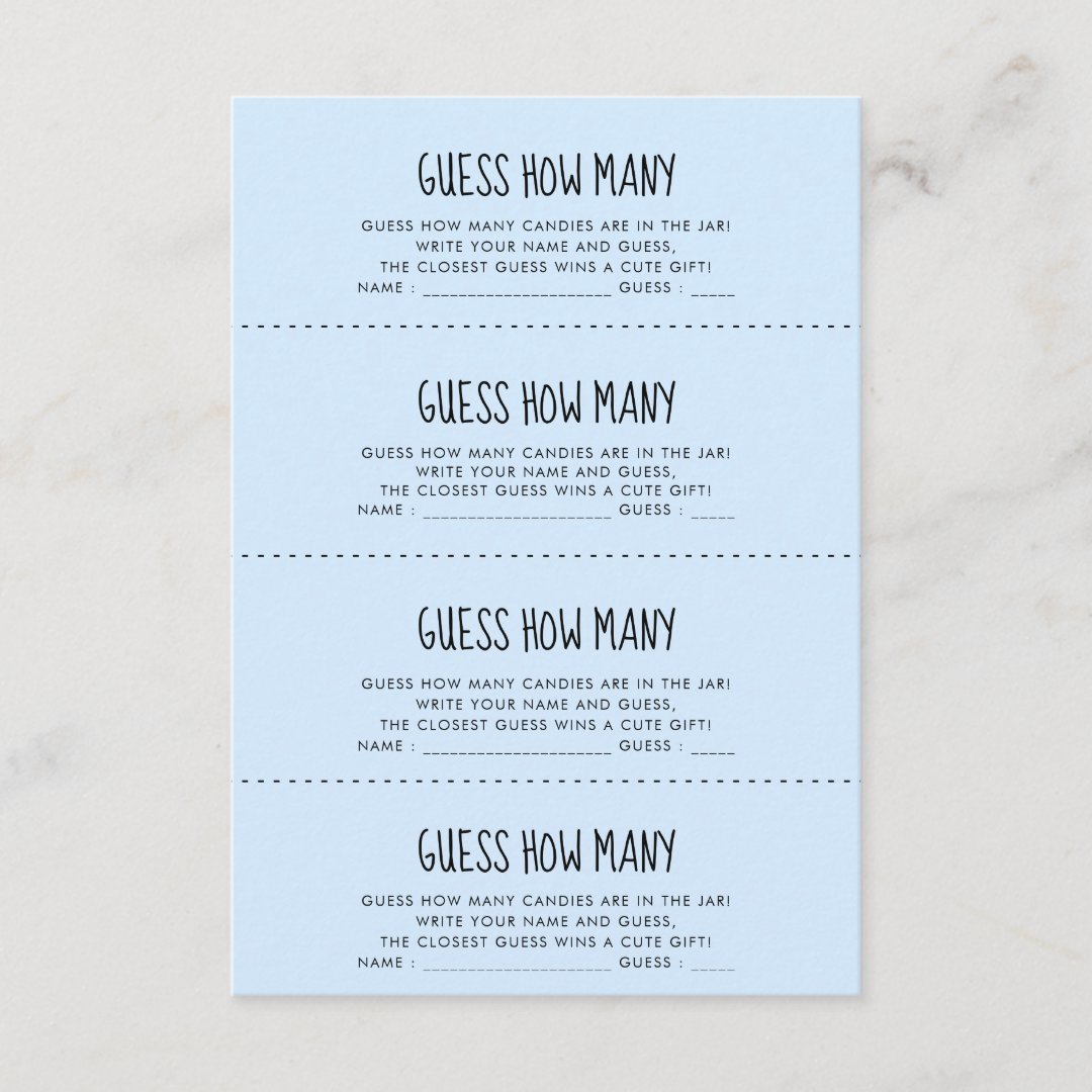 Cute blue Baby shower Guess how many game card | Zazzle