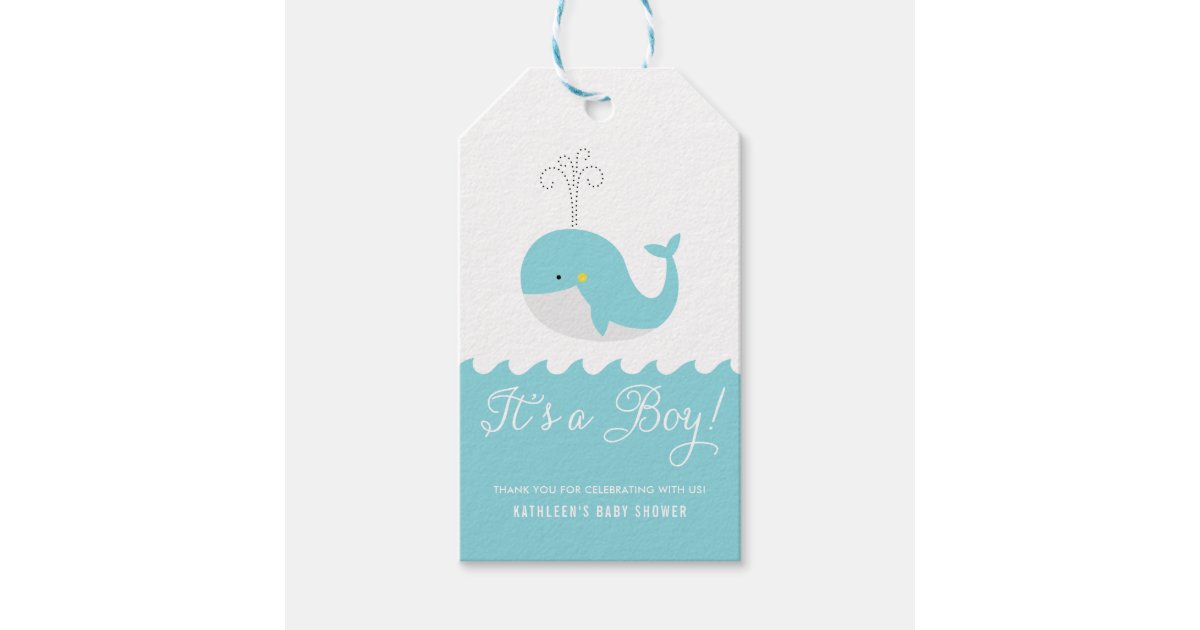 Cute Blue Baby Whale It's a Boy Baby Shower Tag | Zazzle