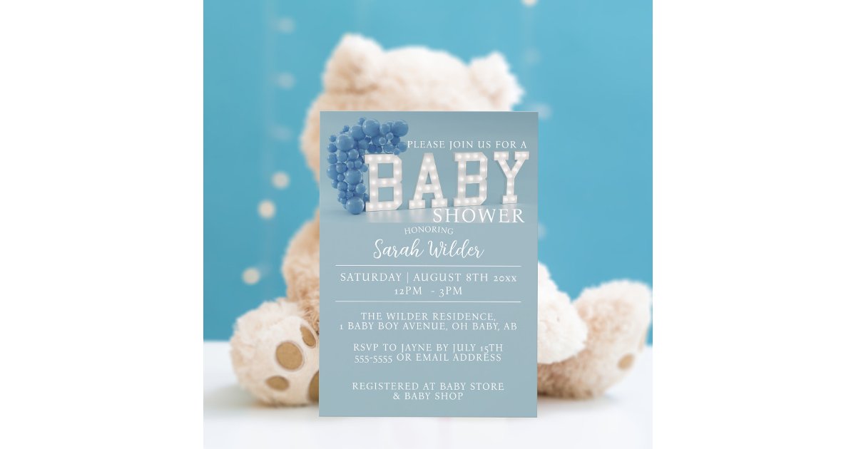 Cute Blue Balloon Arch Boy Baby Shower Invitation | Zazzle