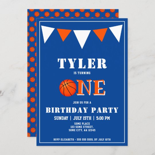 Cute Blue Basketball 1st Birthday Invitation | Zazzle.com