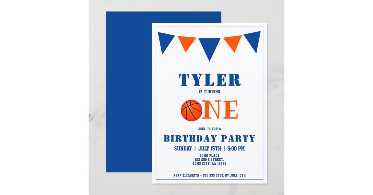 Cute Blue Basketball 1st Birthday Party Invitation | Zazzle