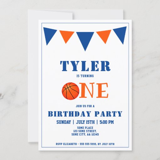 Cute Blue Basketball 1st Birthday Party Invitation | Zazzle