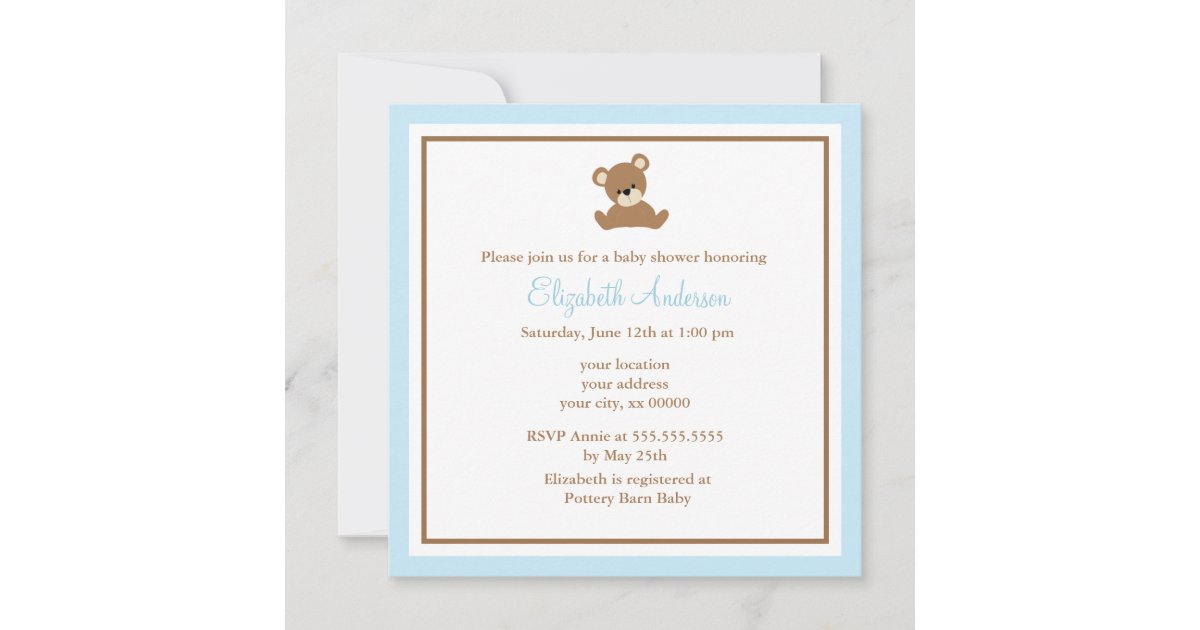 Cute Blue Bear Baby Shower Invitation | Zazzle