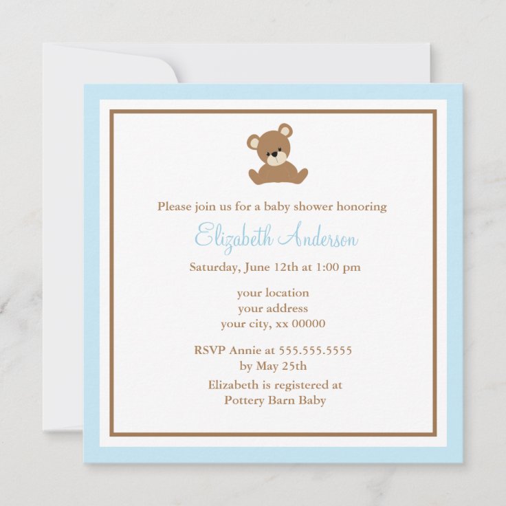Cute Blue Bear Baby Shower Invitation | Zazzle
