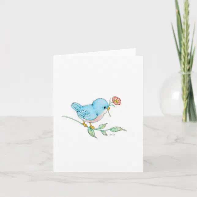 cute blue bird watercolor blank note card | Zazzle