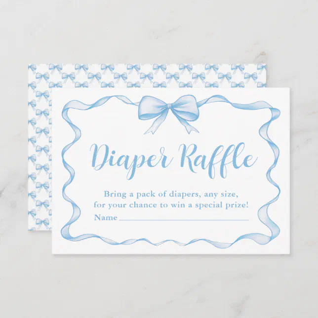 Cute Blue Bow Boy Ribbon Baby Shower Diaper Raffle Invitation | Zazzle