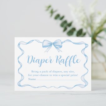 Cute Blue Bow Boy Ribbon Baby Shower Diaper Raffle Invitation | Zazzle