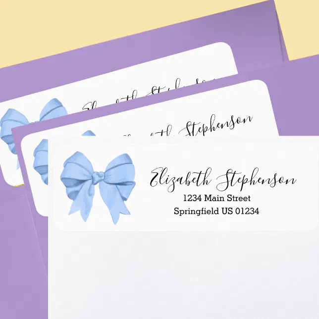 Cute Blue Bow Custom Return Address Label | Zazzle
