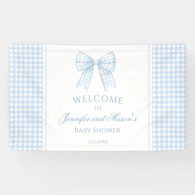Cute blue bow ribbon baby shower welcome Banner | Zazzle