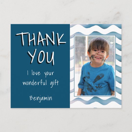Cute Blue Boy Thank you Birthday Photo Postcard | Zazzle.com