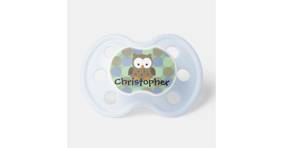 Cute Blue / Brown Owl, Personalized Boys Pacifier | Zazzle