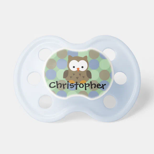 Cute Blue / Brown Owl, Personalized Boys Pacifier | Zazzle