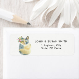 cute blue cat return address labels stickers | Zazzle