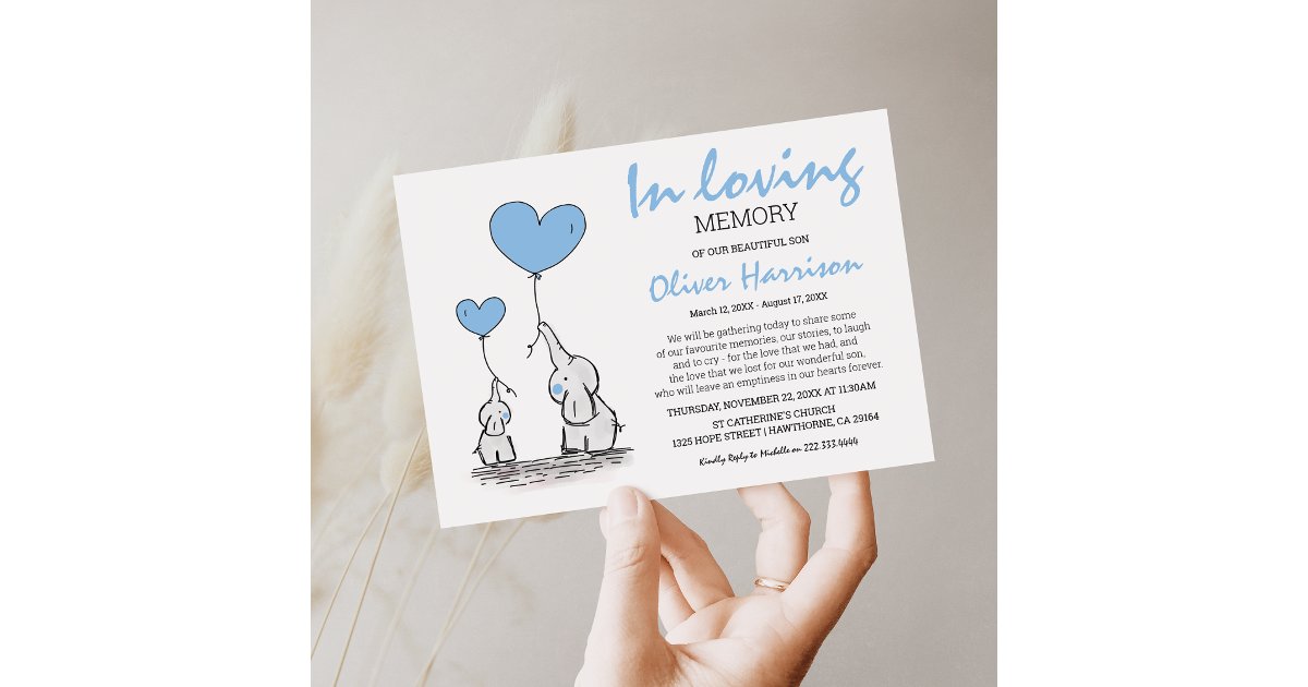 Cute Blue Children's In Loving Memory Funeral Invitation | Zazzle