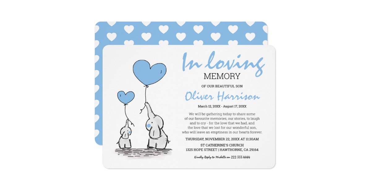 Cute Blue Children's In Loving Memory Funeral Invitation | Zazzle.com