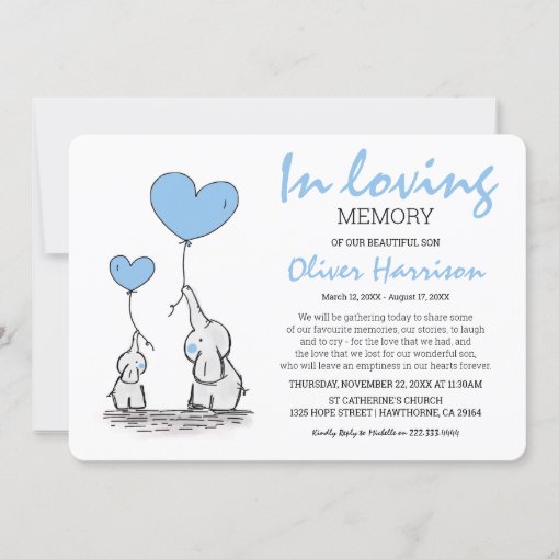 Cute Blue Children's In Loving Memory Funeral Invitation | Zazzle