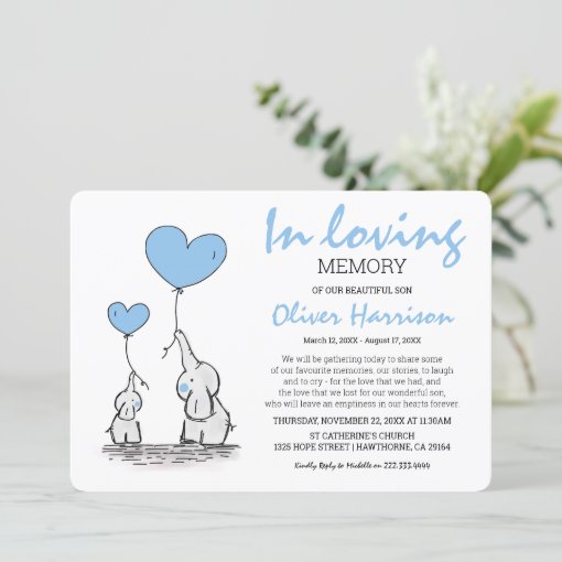 Cute Blue Children's In Loving Memory Funeral Invitation | Zazzle