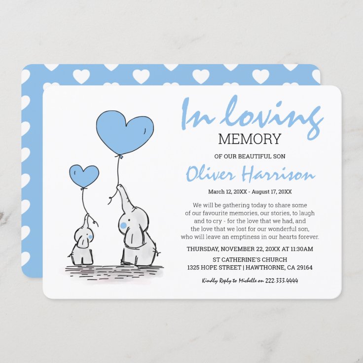 Cute Blue Children's In Loving Memory Funeral Invitation | Zazzle