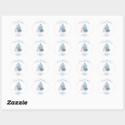 Cute Blue Christmas Tree Merry Christmas Classic Round Sticker | Zazzle