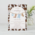 Cute Blue Clothesline Cow Print Cowboy Baby Shower Invitation | Zazzle