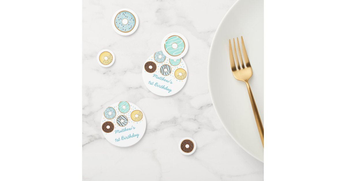 Cute Blue Donut Birthday Confetti | Zazzle