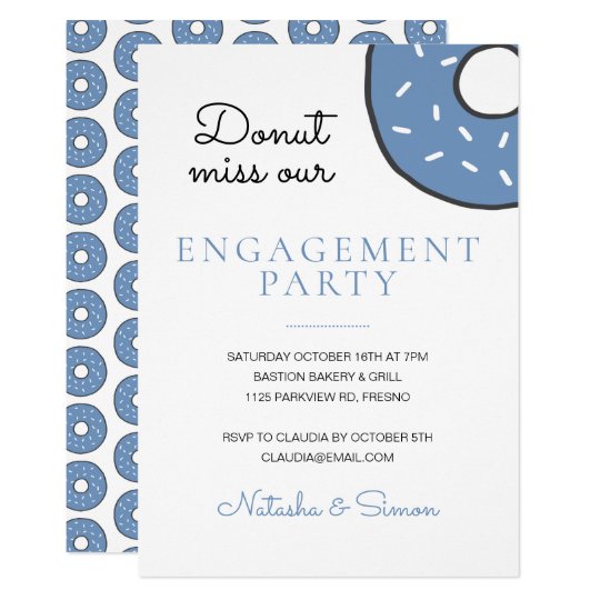 Cute Blue Donut Funny Engagement Party Invitation | Zazzle.com