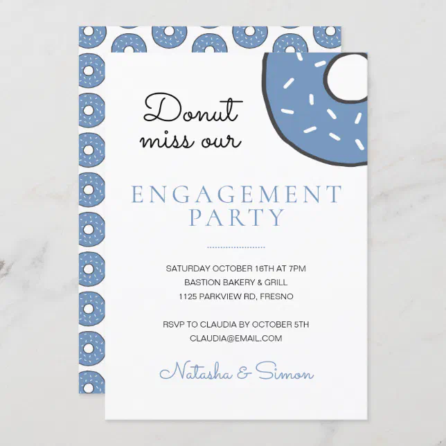 Cute Blue Donut Funny Engagement Party Invitation | Zazzle