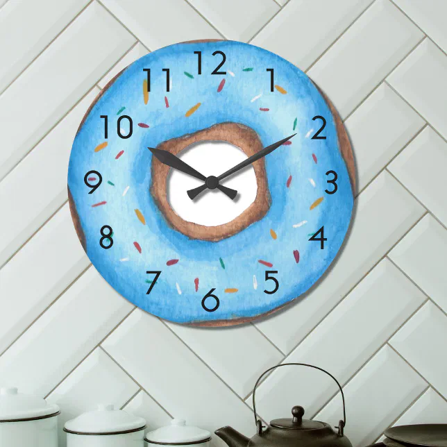 Cute Blue Donut Large Clock | Zazzle