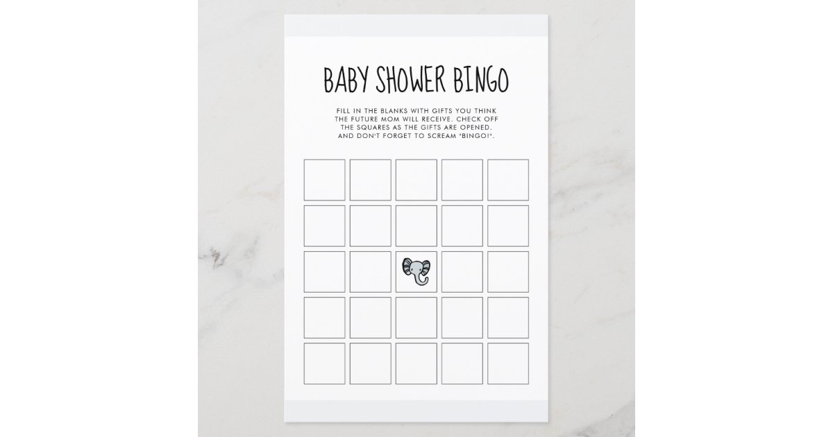 Cute blue elephant Baby shower Bingo game | Zazzle